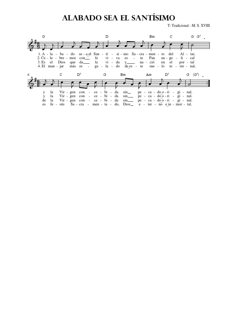 Alabado Sea El Santísimo (Con Acordes) | PDF