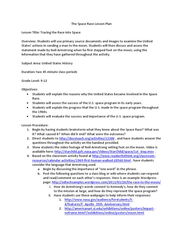 Space Race Lesson Plan Overview | PDF | Neil Armstrong | Space Race