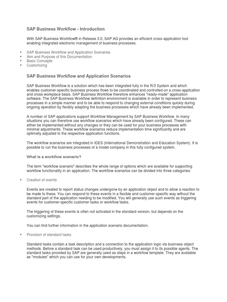 Sap Business Workflow Pdf Business Process Object Computer Science