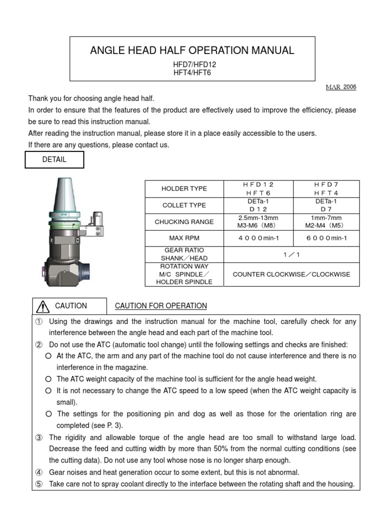 Angle Head Half Operation Manual | PDF | Screw | Nut (Hardware)