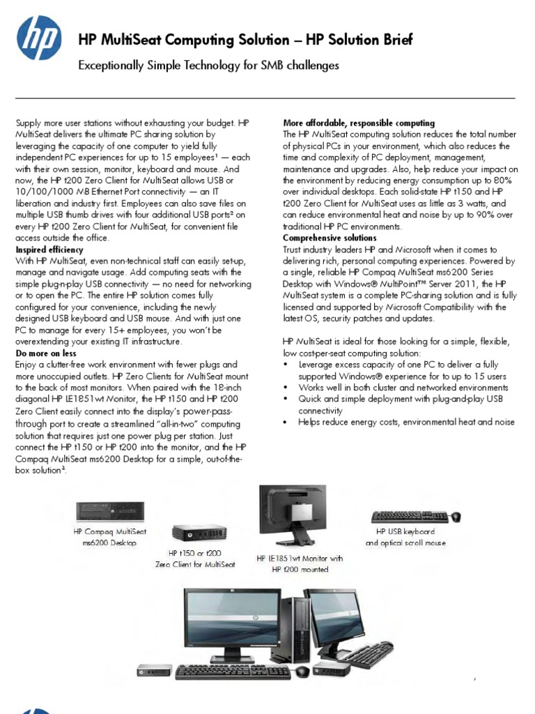 HP Multiseat Computing Solution | Download Free PDF | 64 Bit Computing | Personal Computers