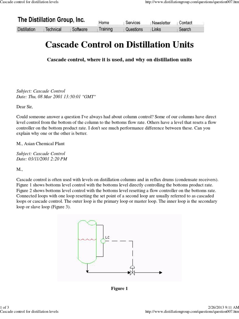 Cascade Control For Distillation Levels | PDF | Distillation | Chemical ...