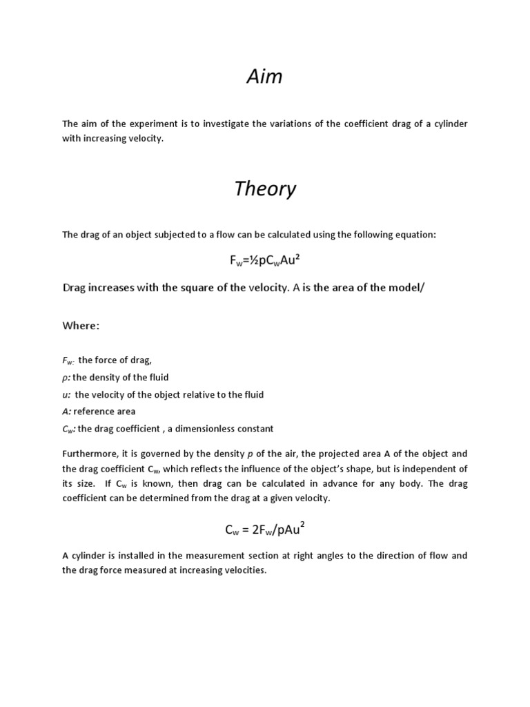 Drag Coeffecient Lab | PDF | Reynolds Number | Drag (Physics)