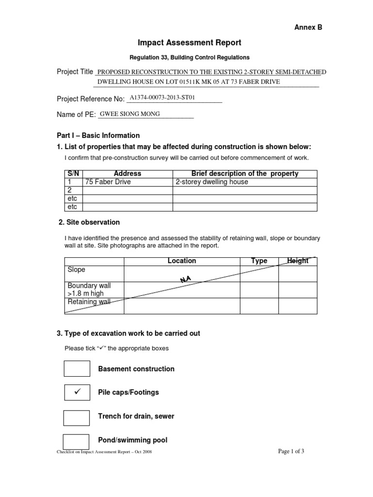Annex B - Checklist On Impact Assessment Report | PDF | Wall ...