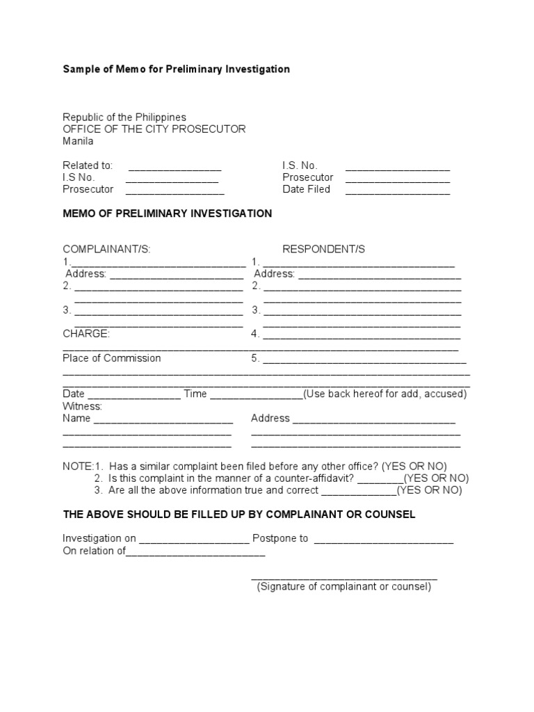 Preliminary Investigation Memo Template | PDF | Law