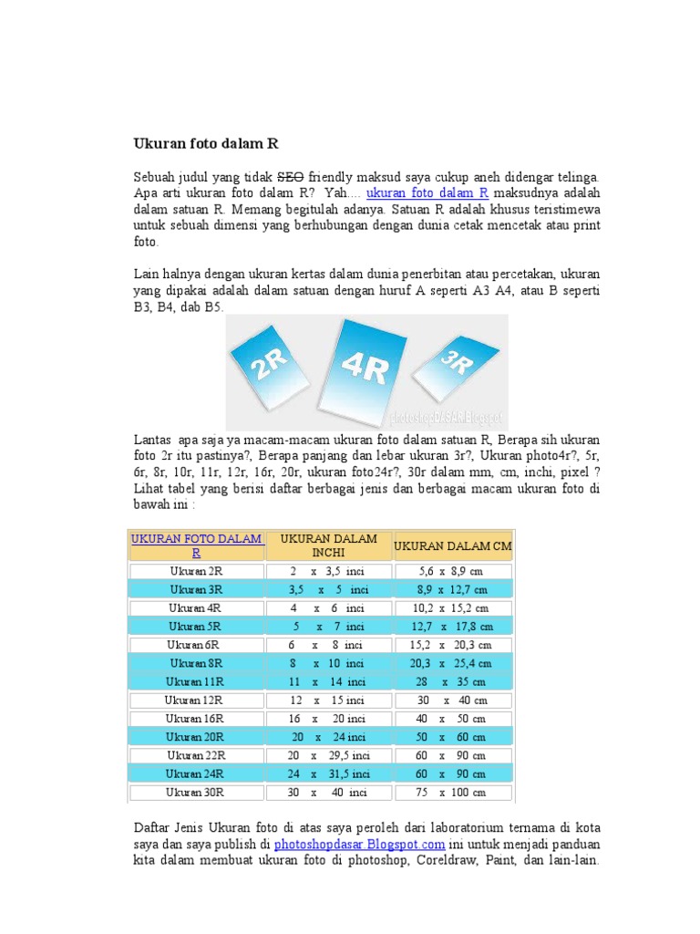 Ukuran Foto Dalam R | PDF