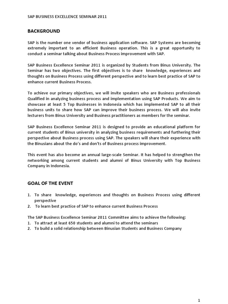 SAP Business Excellence Seminar Proposal | PDF | Sap Se | Business Process