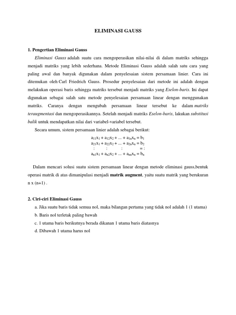 Eliminasi Gauss | PDF | Metode & Bahan Ajar