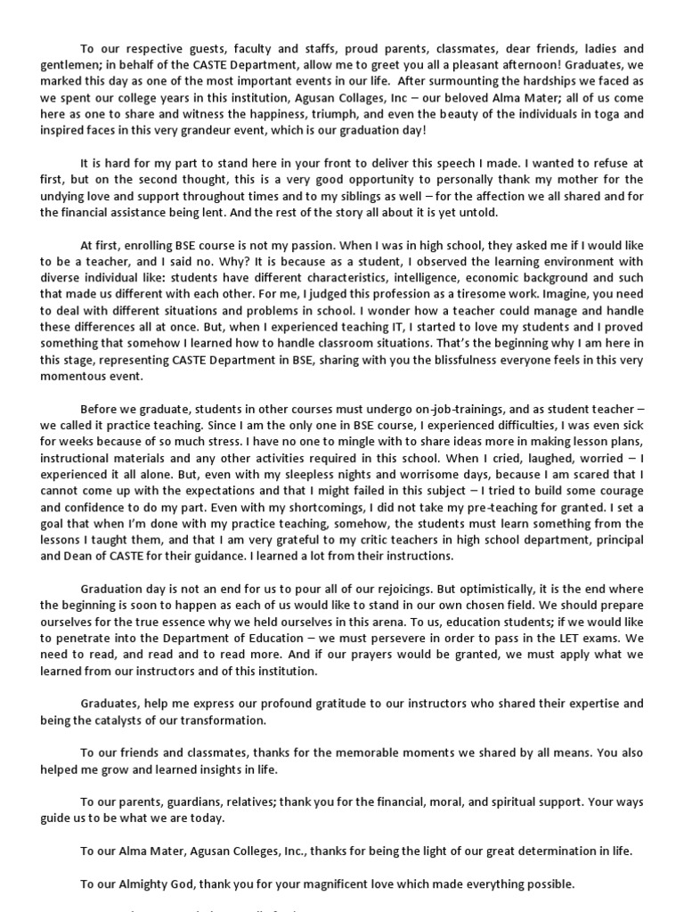 Graduation Speech | PDF | Teachers | Learning