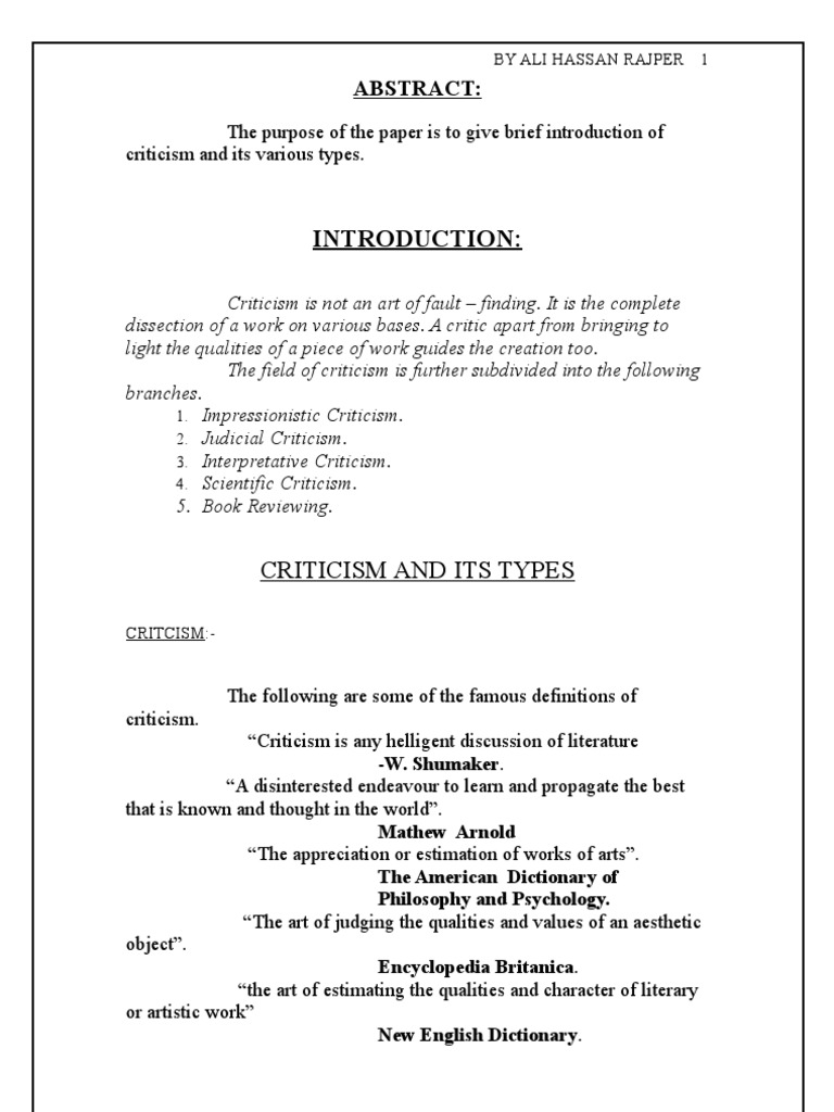 Types of Criticism Explained | PDF | Philosophy | General Fiction