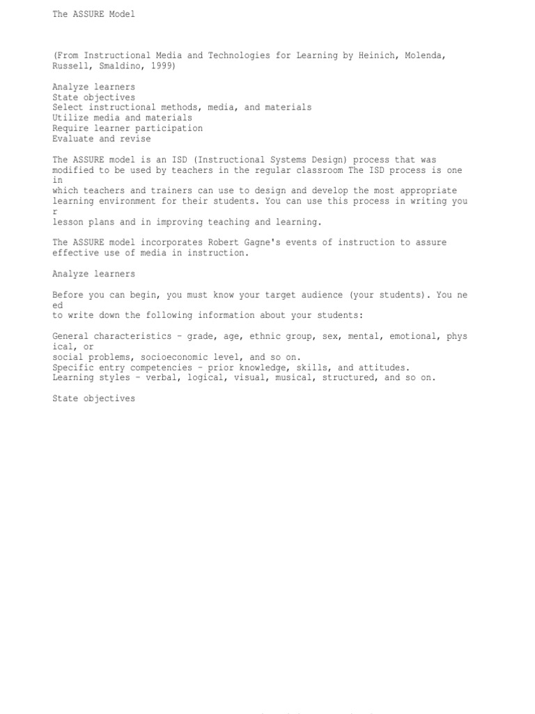 The Assure Model | PDF | Instructional Design | Educational Psychology