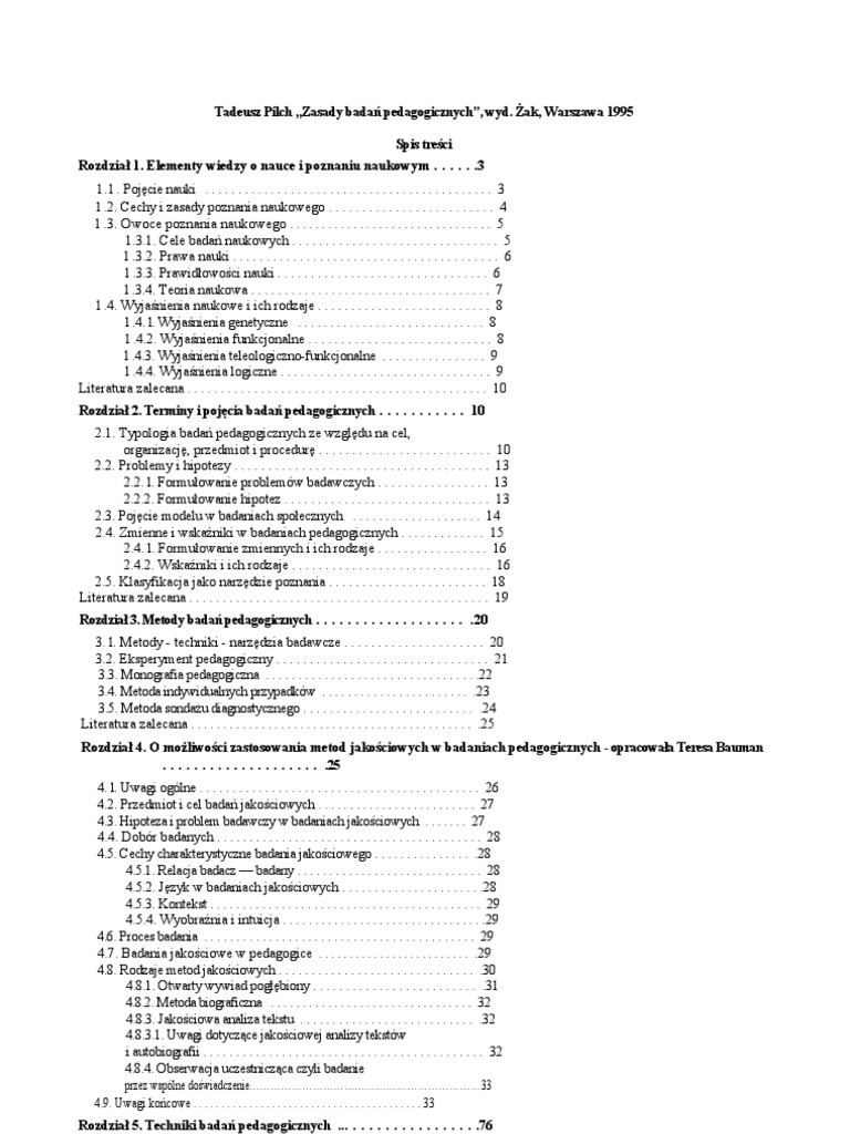 Zasady Badań Pedagogicznych - T. Pilch | PDF