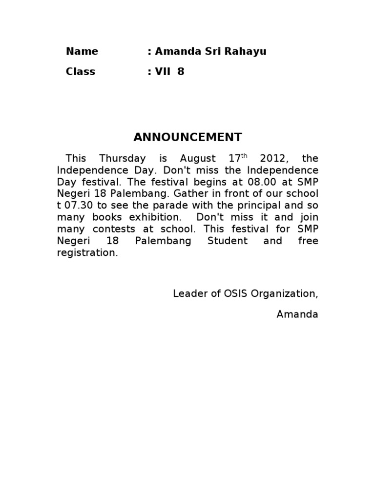 Contoh Announcement Text | PDF