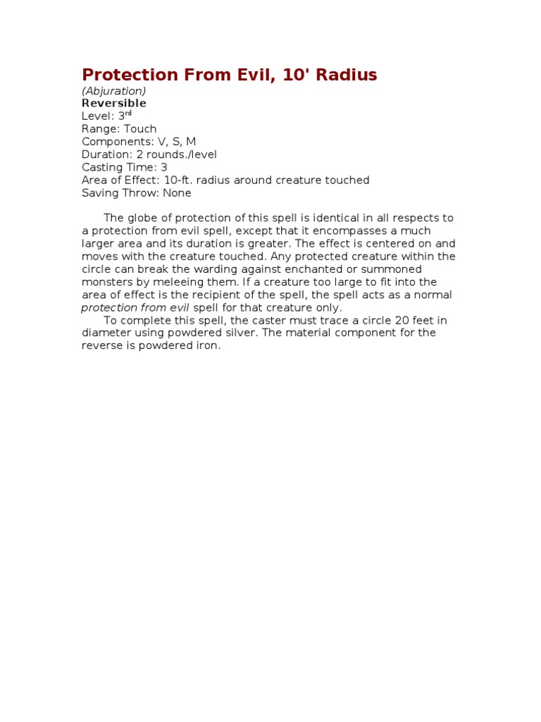 Enhanced Protection From Evil Spell | PDF