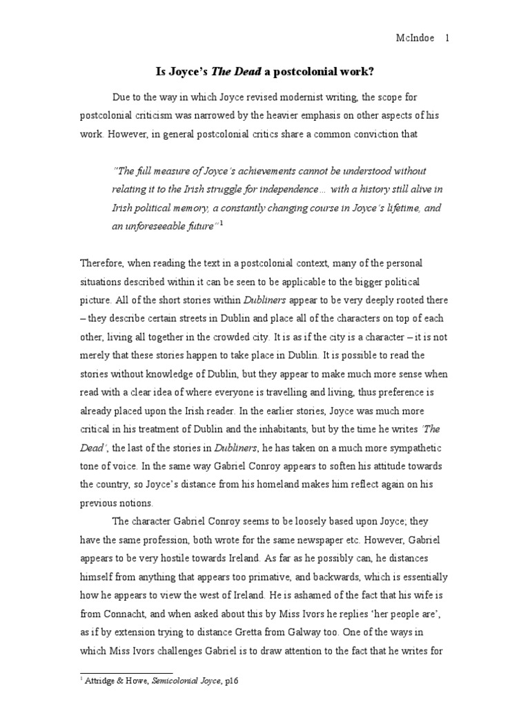 The Dead: A Postcolonial Reading of Joyce's Final Dubliners Story | PDF ...