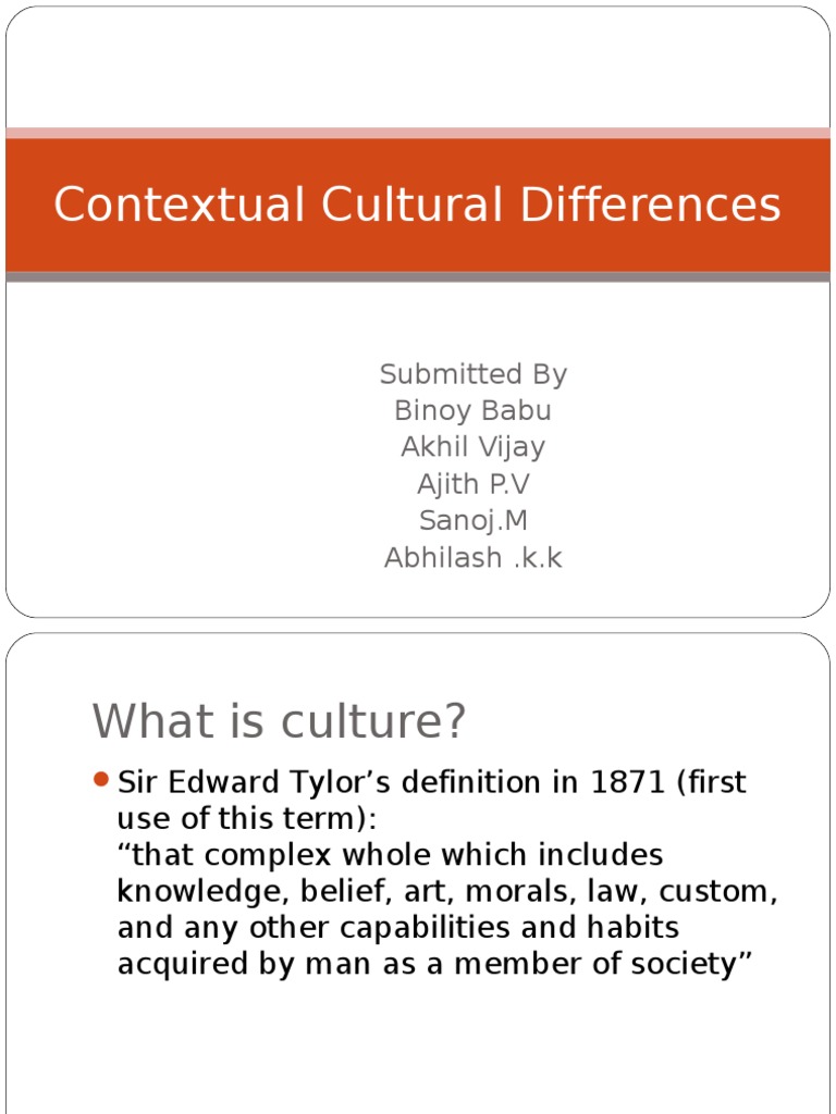 Contextual Cultural Differences: Submitted by Binoy Babu Akhil Vijay ...