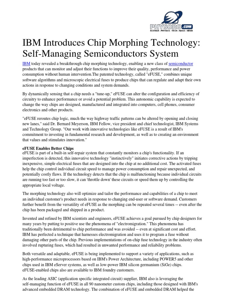 613-IBM Introduces Chip Morphing Technology SelfManaging Semiconductors System | PDF ...