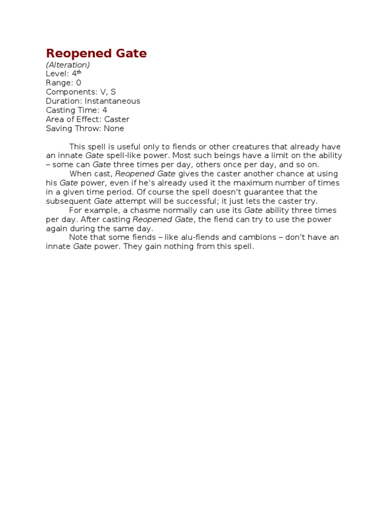Reopened Gate Spell Overview | PDF | Law | Computers