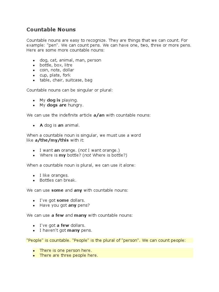 Countable & Uncountable Nouns | PDF | Noun | Plural