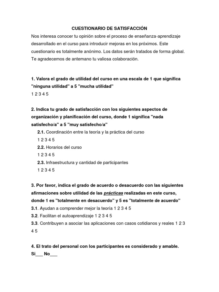 Cuestionario de Satisfacción | PDF