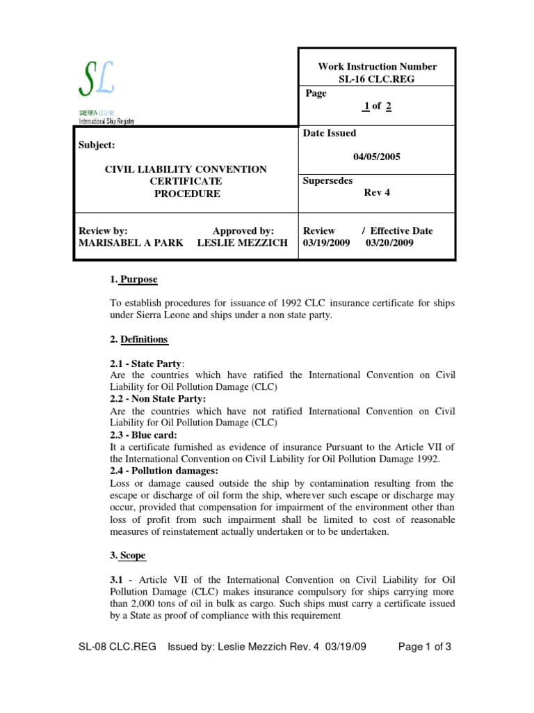 CLC Certificate Issuance Guide | PDF | Ships | Insurance