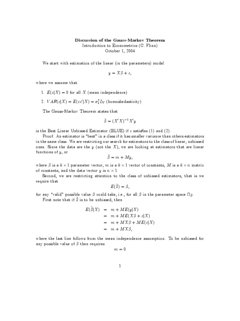 Gauss Markov Theorem | PDF | Teaching Methods & Materials