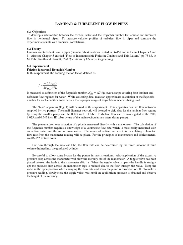 Laminar & Turbulent Flow in Pipes | PDF | Reynolds Number | Fluid Dynamics
