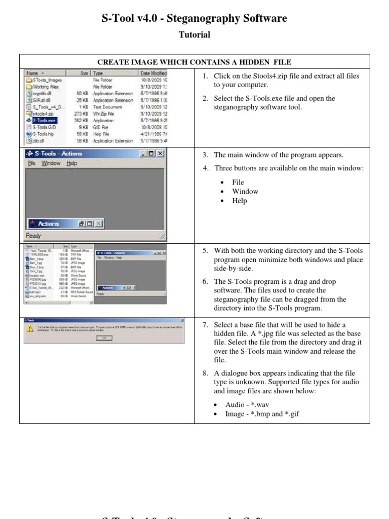 S-Tool v4.0 - Steganography Software: Tutorial | PDF | Technology & Engineering