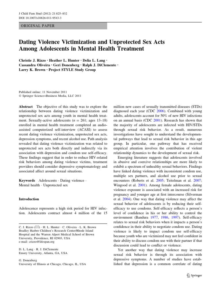 Dating Violence Victimization And Unprotected Sex Acts Violence