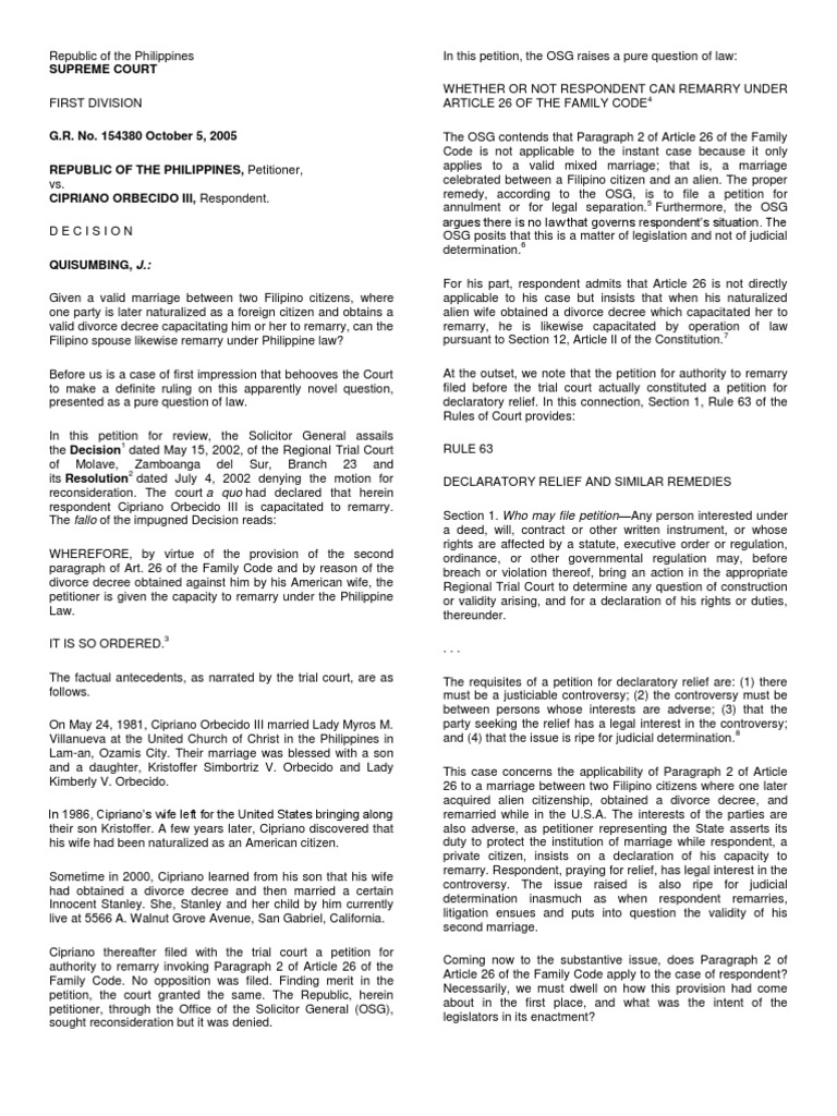 Recognition of Foreign Divorce Decree Pursuant To Article 26 (2) of The ...