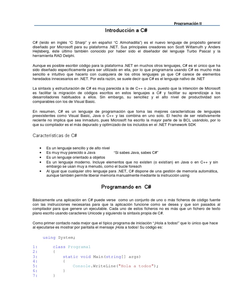 Introduccion A Lenguaje de Programacion C# | PDF | C Sharp (lenguaje de programación) | .NET ...