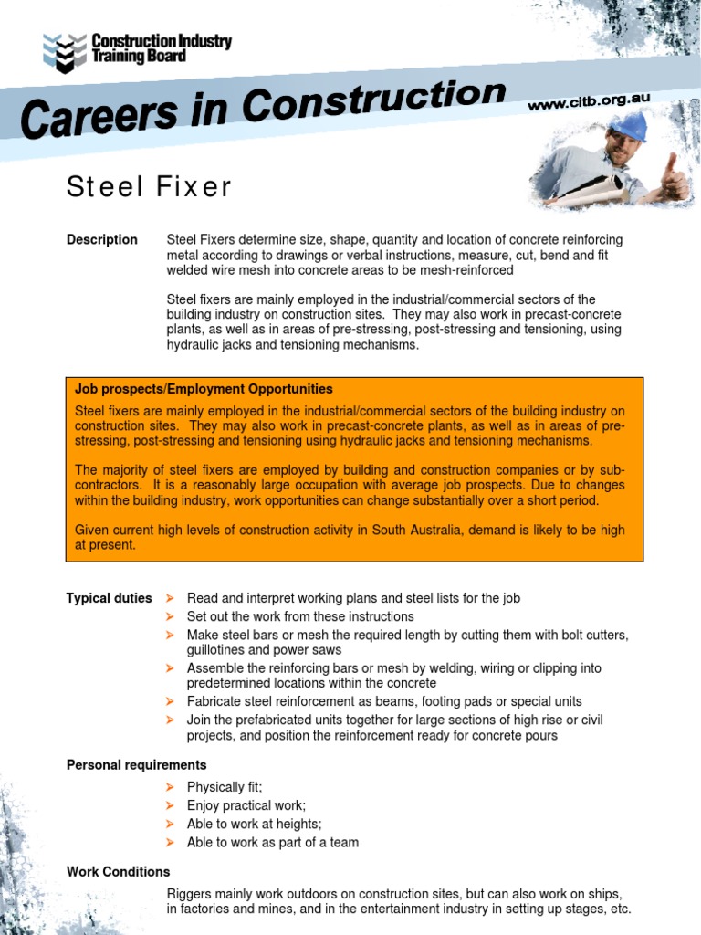 Construction Careers - Steel Fixer | Download Free PDF | Apprenticeship ...