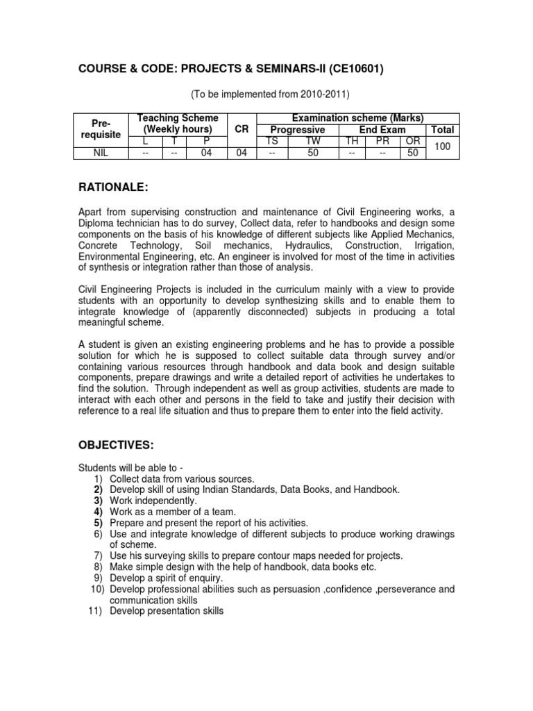 Course & Code: Projects & Seminars-Ii (Ce10601) | Download Free PDF ...