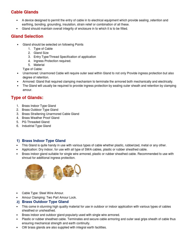 Gland Selection | PDF | Cable | Wire