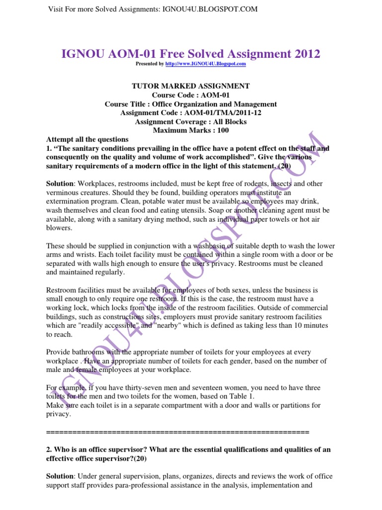 IGNOU AOM-01 Free Solved Assignment 2012 | PDF | Mail | Email
