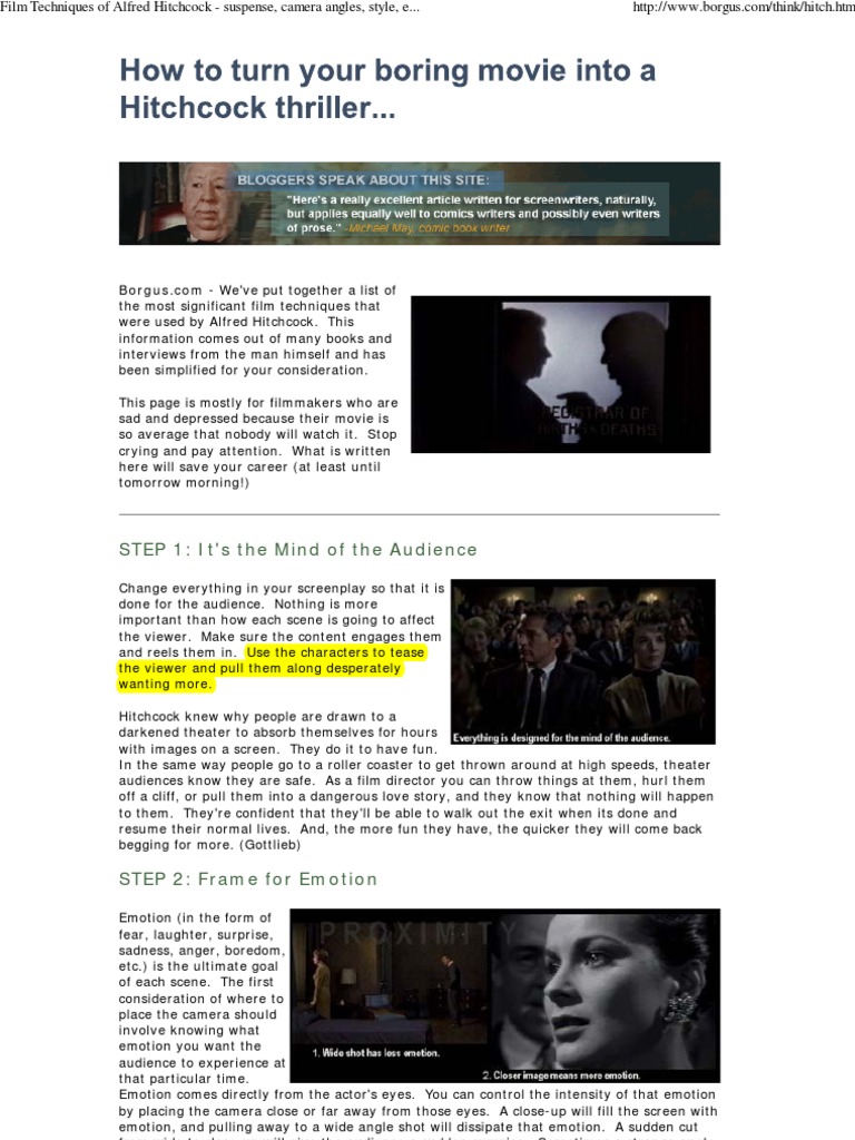 Hitchcock's Cinematic Techniques | PDF | Alfred Hitchcock | Cinema