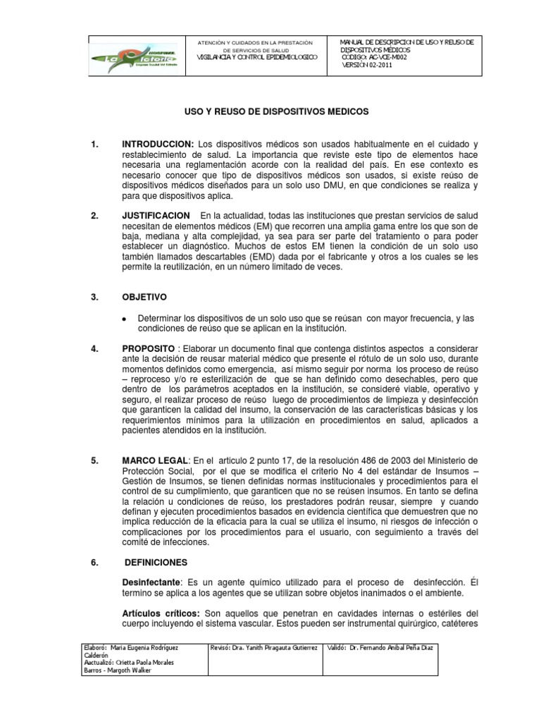 Uso y Reuso de Dispositivos Medicos | PDF | Esterilización (Microbiología) | Especialidades Medicas
