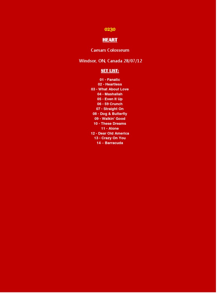 Heart Concert Setlist 2012 | PDF