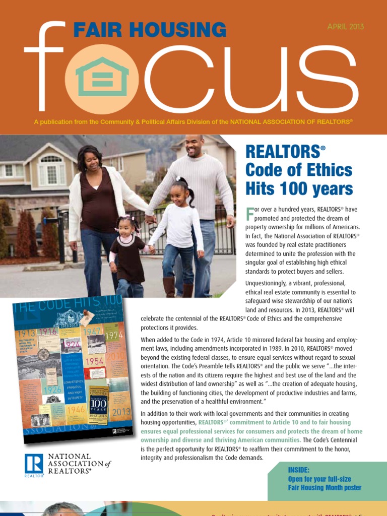 2013 Fair Housing Focus Realtors Code of Ethics Hits 100 Years | PDF