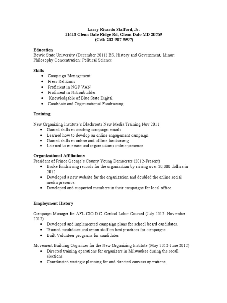 Larry Stafford Resume | PDF | Get Out The Vote | Community Organizing