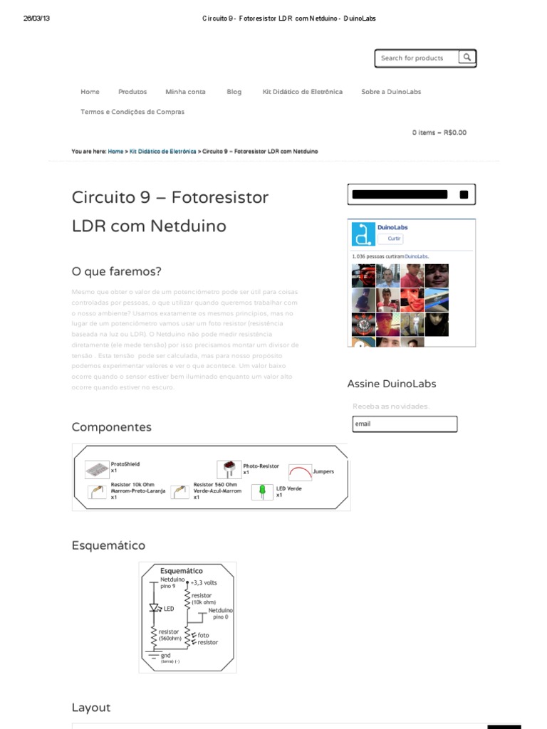 Circuito 9 - Fotoresistor LDR Com Netduino - DuinoLabs | PDF | Rede elétrica | Engenharia Elétrica