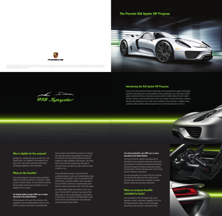 918 Spyder VIP Brochure | PDF | Government Information | Automobiles