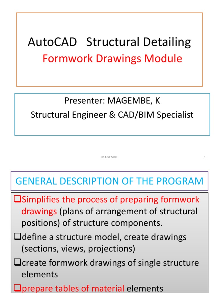 Autocad Structural Detailing: Formwork Drawings Module | PDF | Tab (Gui ...