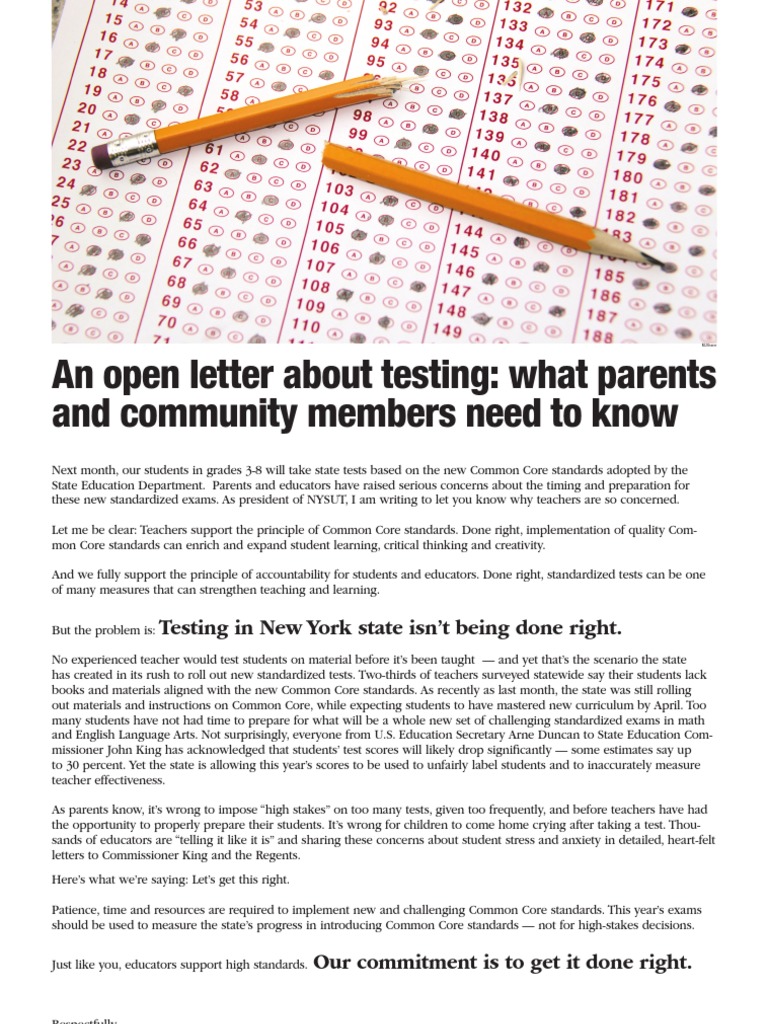 Concerns Over NY State Testing Standards | PDF | Common Core State ...