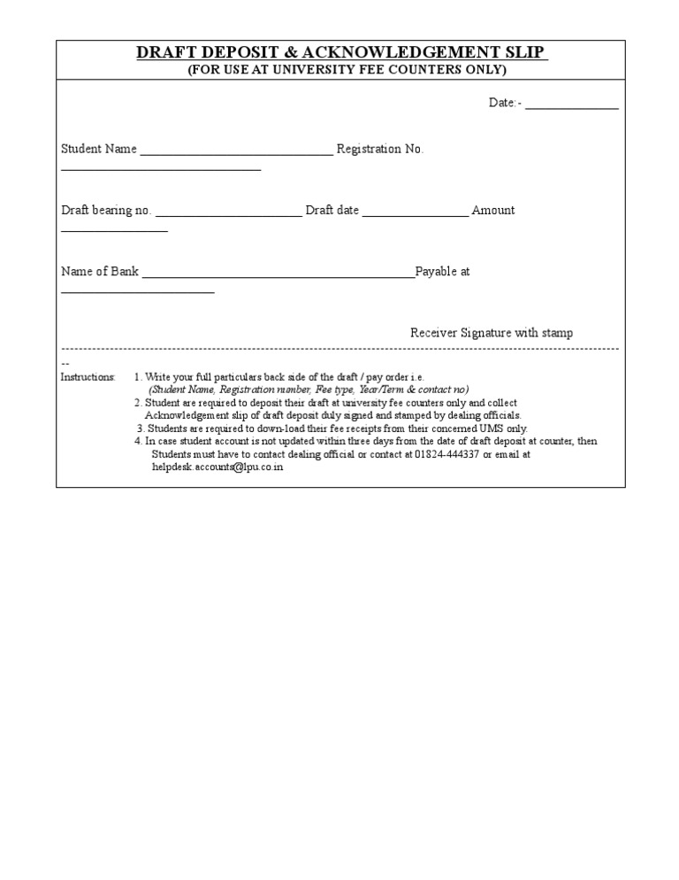 Draft Deposit Slip | PDF