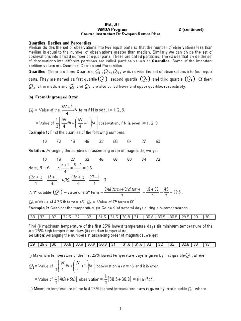 Quartiles Deciles and Percentiles | PDF | Percentile | Median