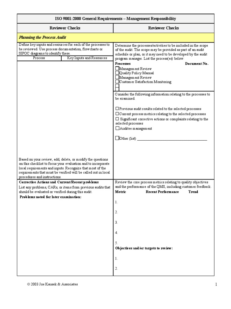 9001 Audit Checklist-Management Responsibility | PDF | Iso 9000 | Audit