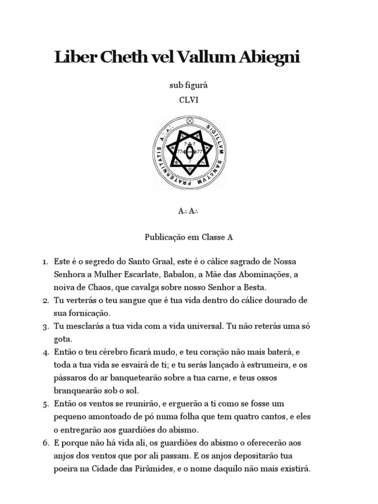 Liber Cheth Vel Vallum Abiegni | PDF | Religião e crença