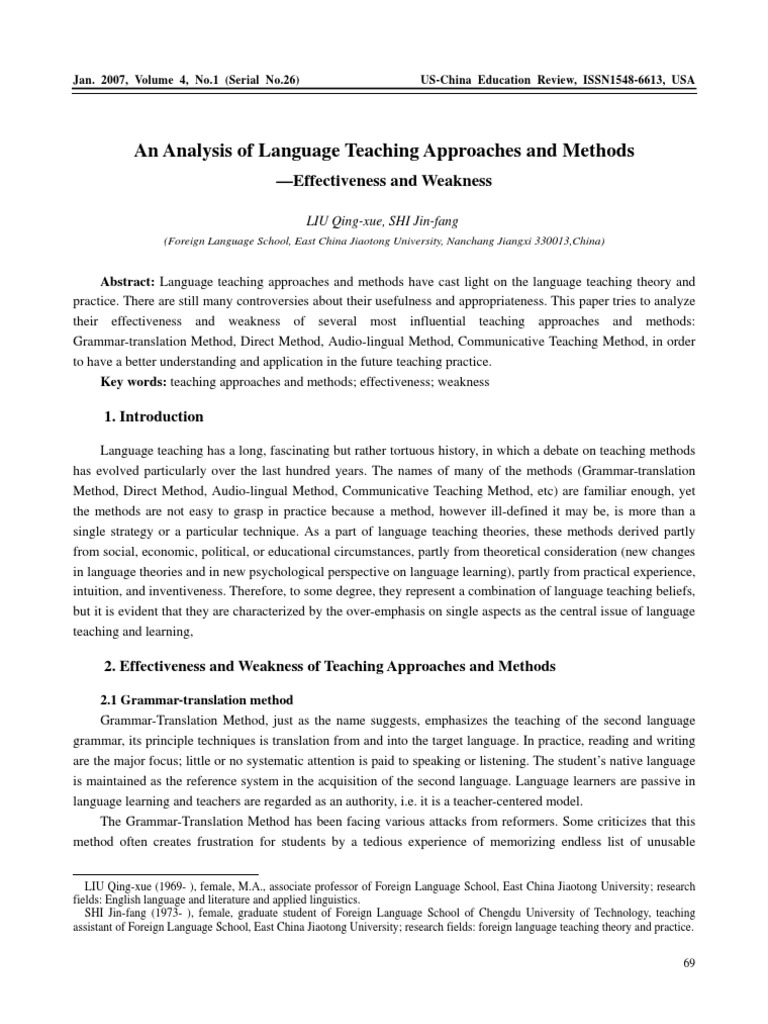 An Analysis of Language Teaching Approaches and Methods | PDF ...