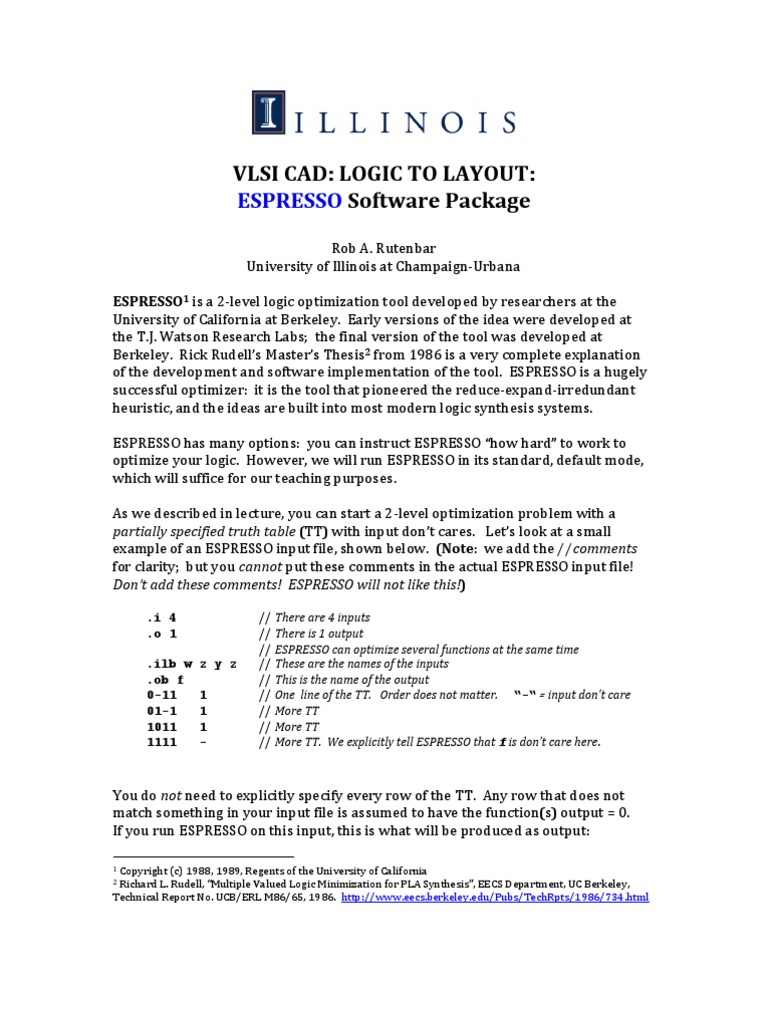 Espresso Tutorial Pdf Subroutine Boolean Algebra